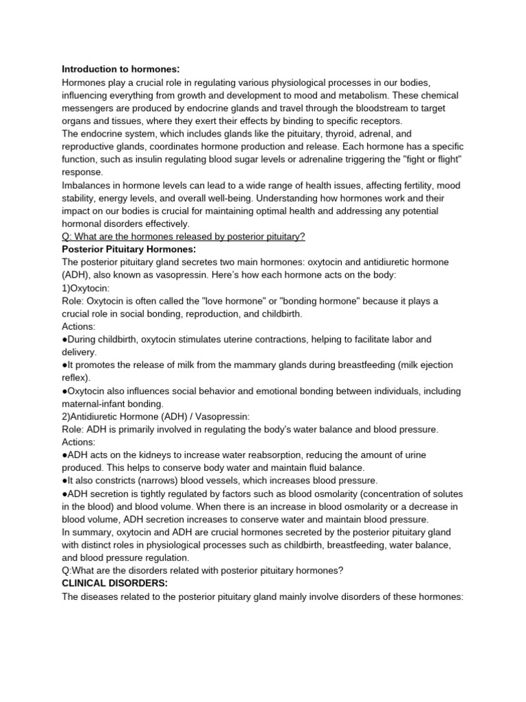 Post. Pituitary and Intro To Hormones | PDF | Hormone | Pituitary Gland