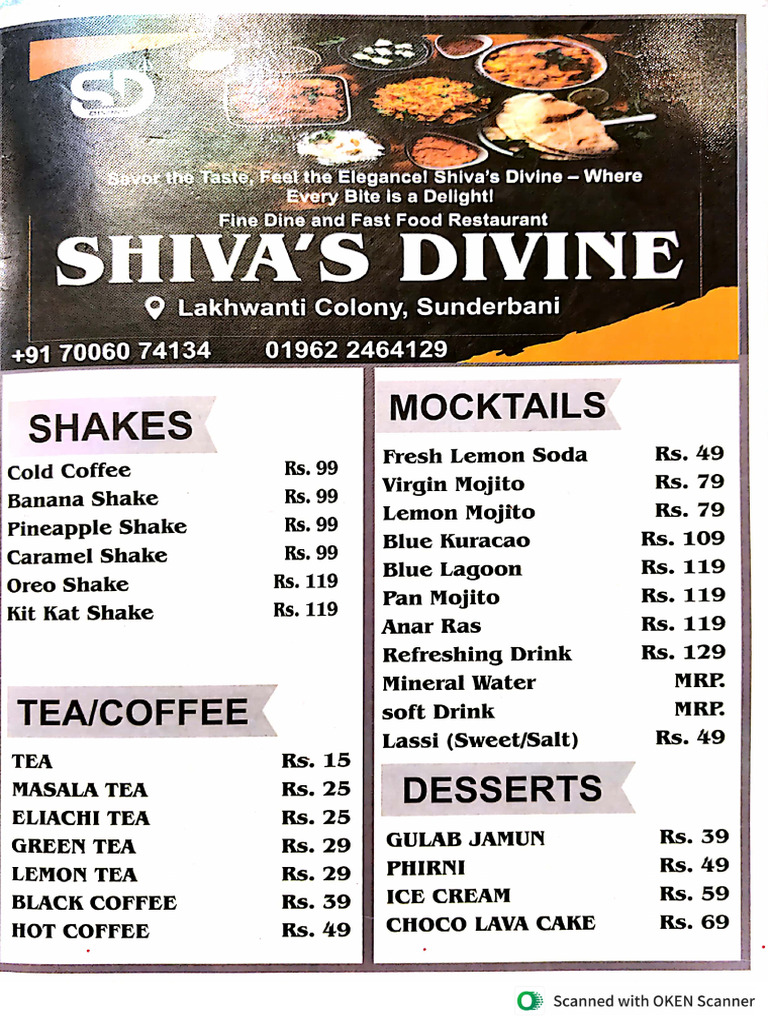Shivas Divine Menu | PDF