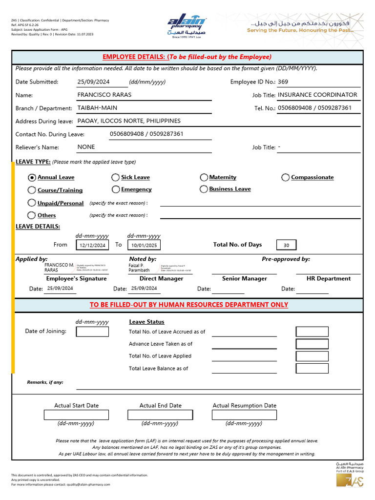 Leave Application Form - ZAS Pharmacy | PDF | Business Ethics ...