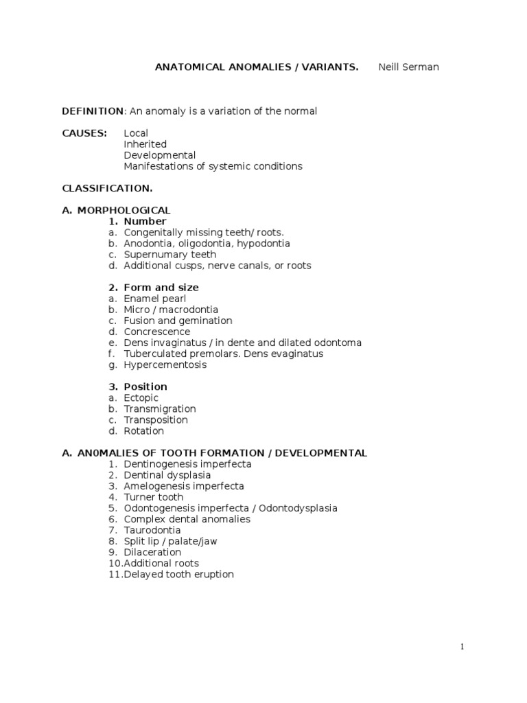 Anatomic Anomalies - Lecture | PDF | Human Tooth | Tooth