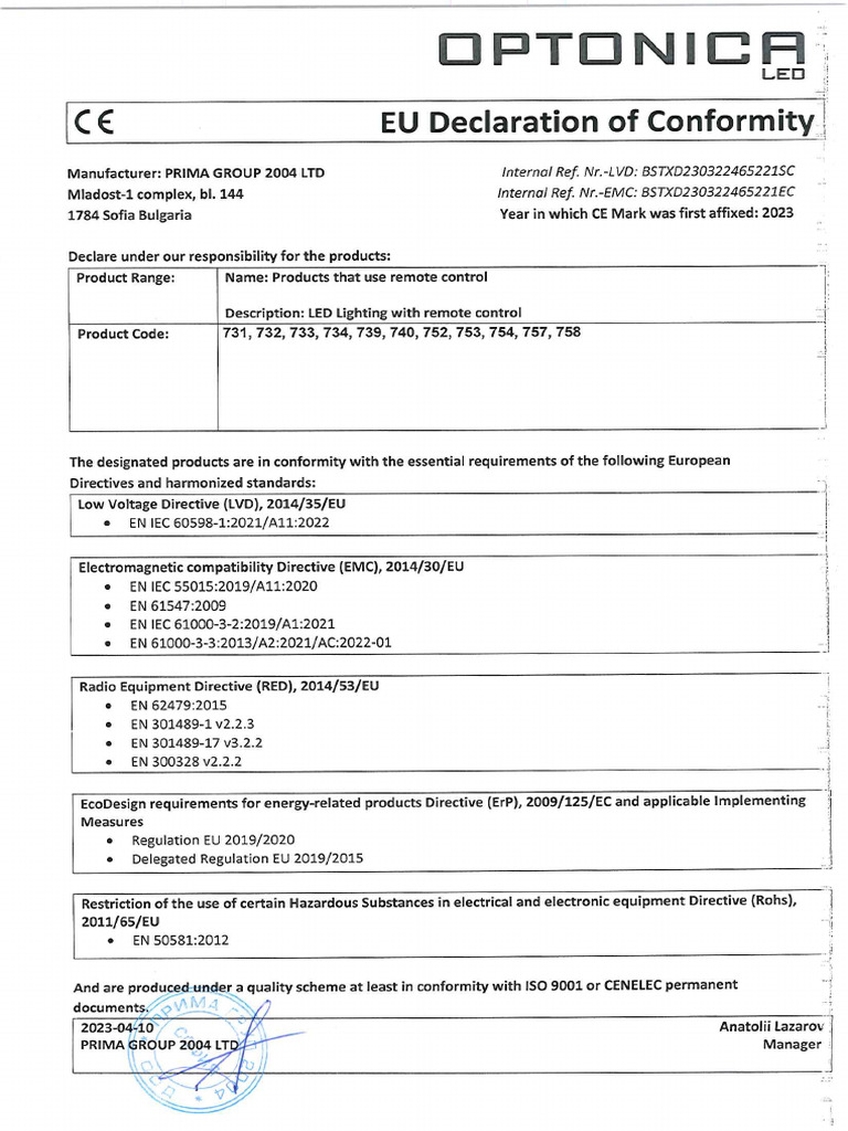 EU Declaration of Conformity-Products With Remote Controller-ACCESSORIES-EN - 1736499109 | PDF
