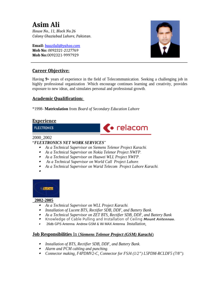ASIM ALI CV - Technical. CA | PDF | Service Industries | Telecommunications