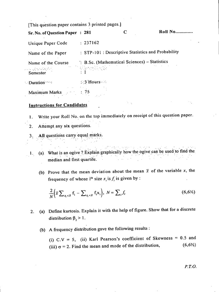 BSC (Mathematical Sciences) Statistics Descriptive Statstics ...