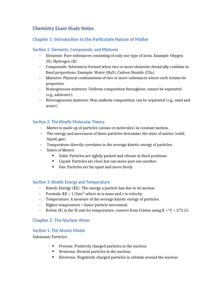 Chemistry Exam Study Notes Overview | PDF | Isotope | Atoms