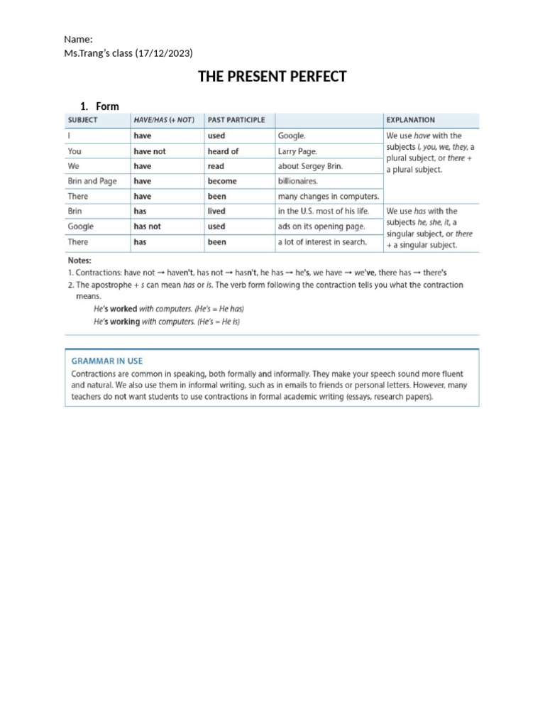 Present Perfect | PDF