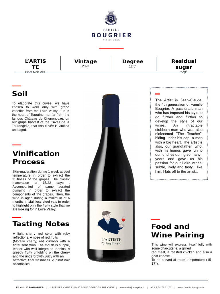 Fiche Produit L'artiste Pinot Noir VDF-GB | PDF | Wine | Grape