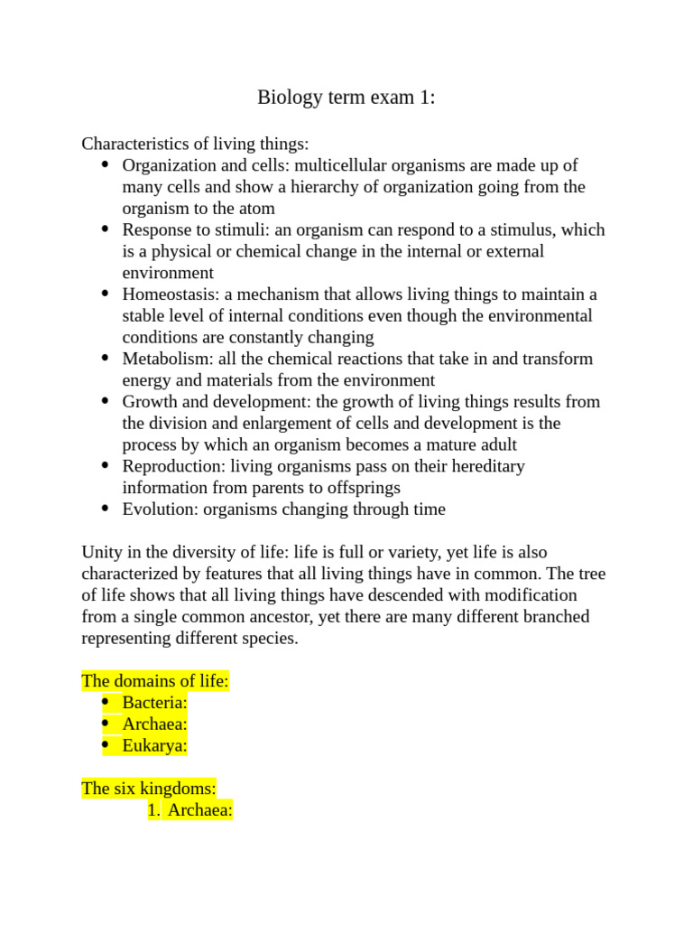 Biology term exam 1 | PDF | Life | Organisms