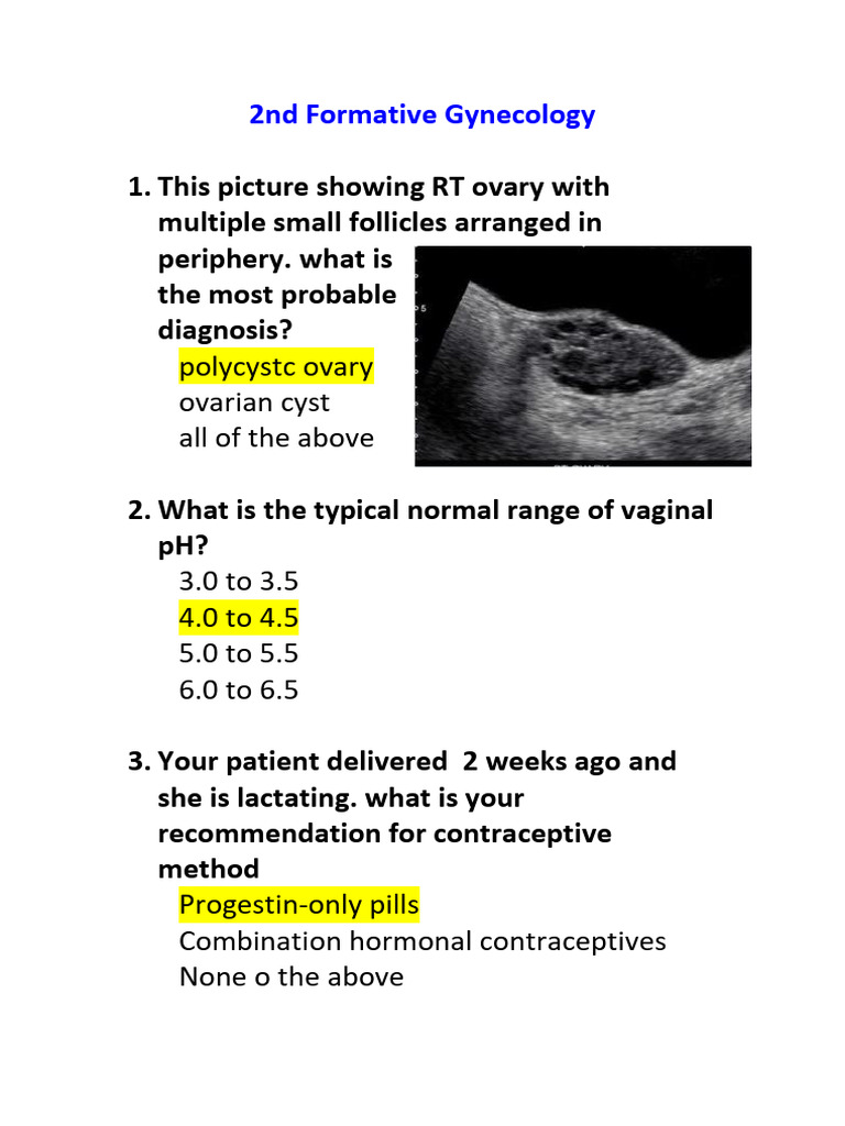Gynecology Exam Questions and Answers | PDF | Ovarian Cancer | Gonadotropin