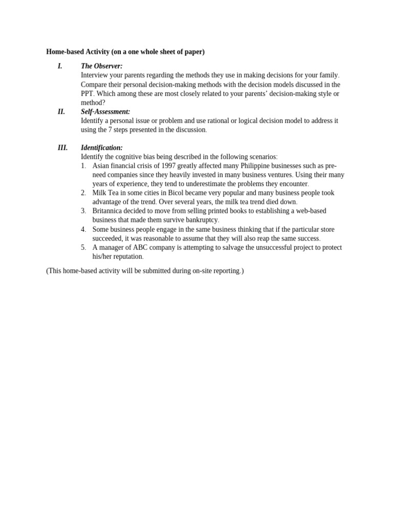 Home Based Activity Org and MNGT April 17 | PDF