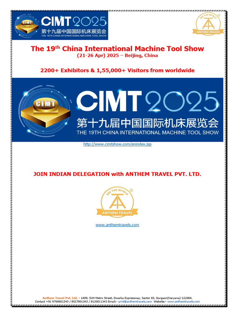 CIMT 2025 (21-26 Apr) Beijing - 19th China International Machine Tool Show | PDF | Travel Visa