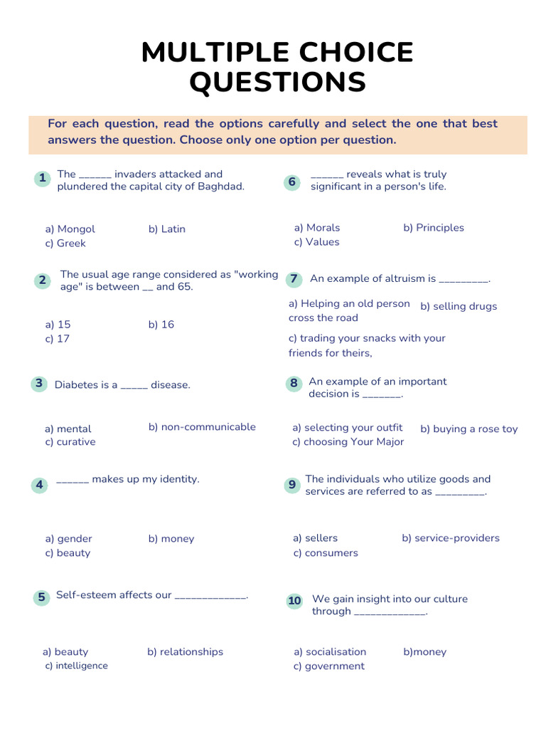 Environment Multiple Choice Quiz Worksheet in Beige Green Cute Style | PDF