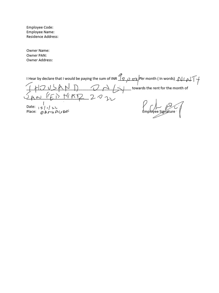 Future Month Rent Declaration Format - Stanleyblackndecker | PDF