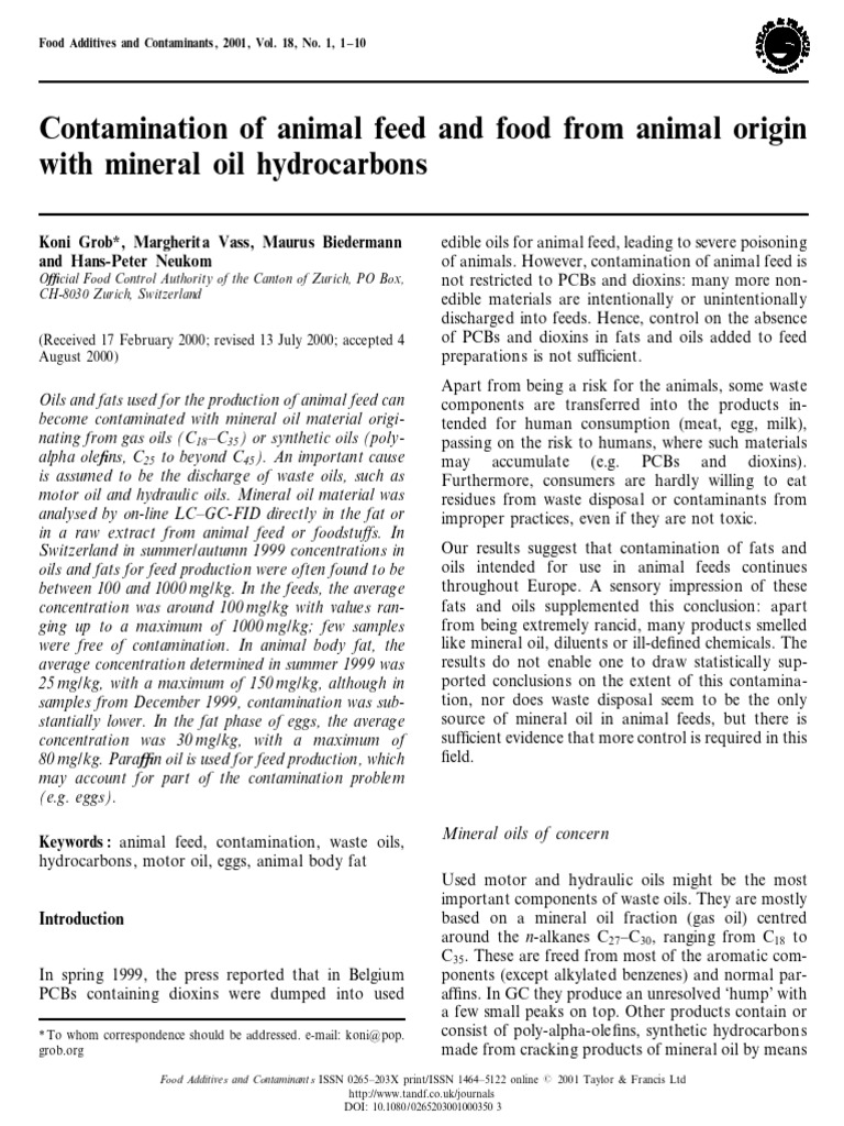 Contamination of Animal Feed and Food From Animal Origin With Mineral ...