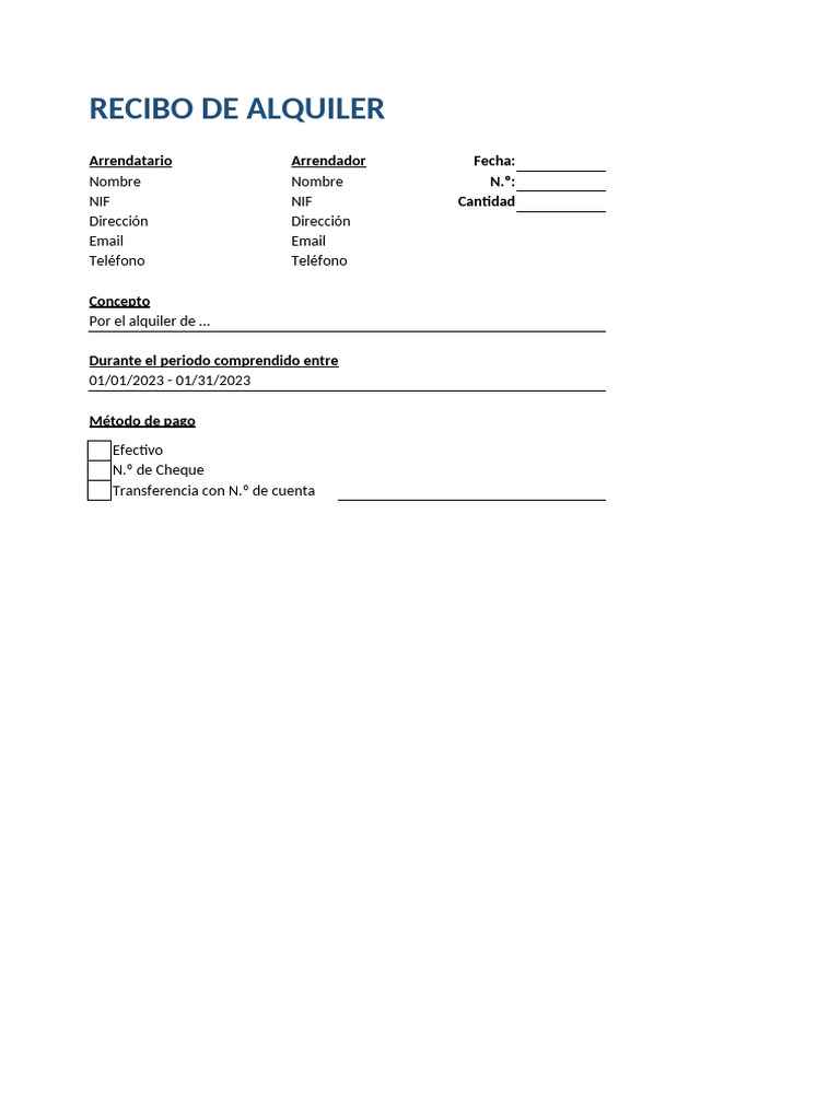 Plantilla Recibo de Alquiler Gratis | PDF