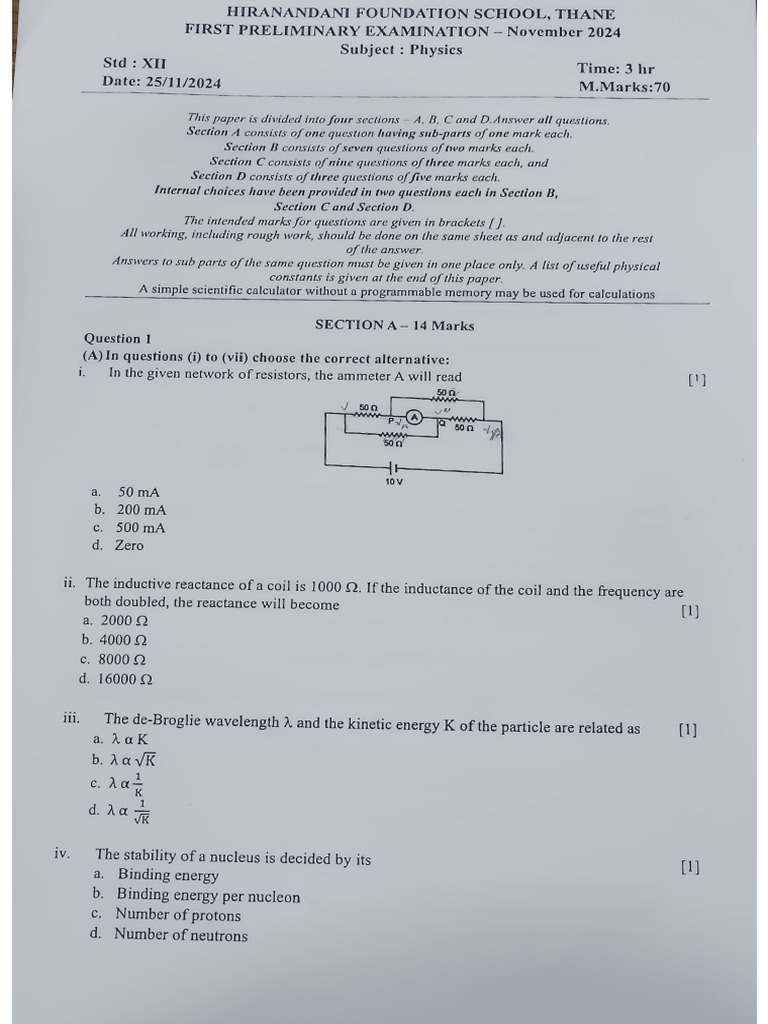 HFS Physics Prelims 1 - 1 | PDF