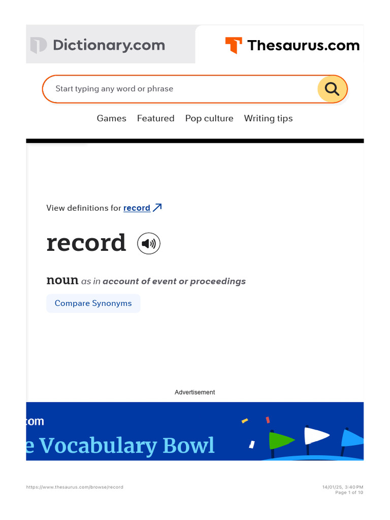 Synonyms and Definitions for "Record" | PDF