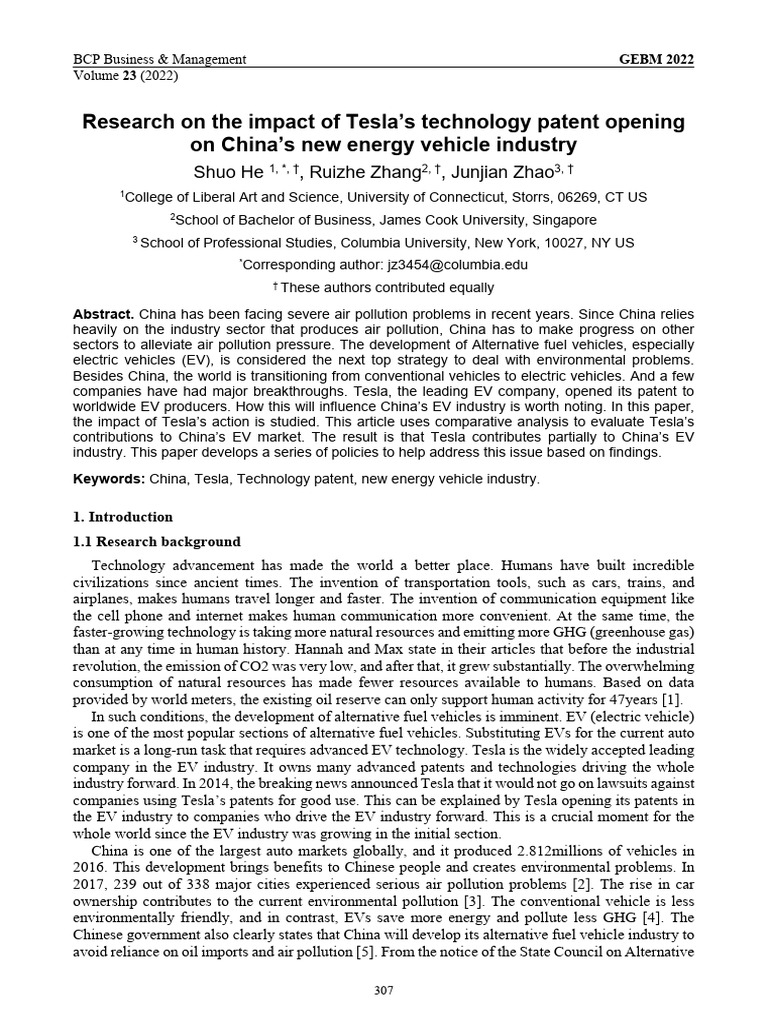 Research On The Impact of Teslas Technology Paten | PDF | Electric ...
