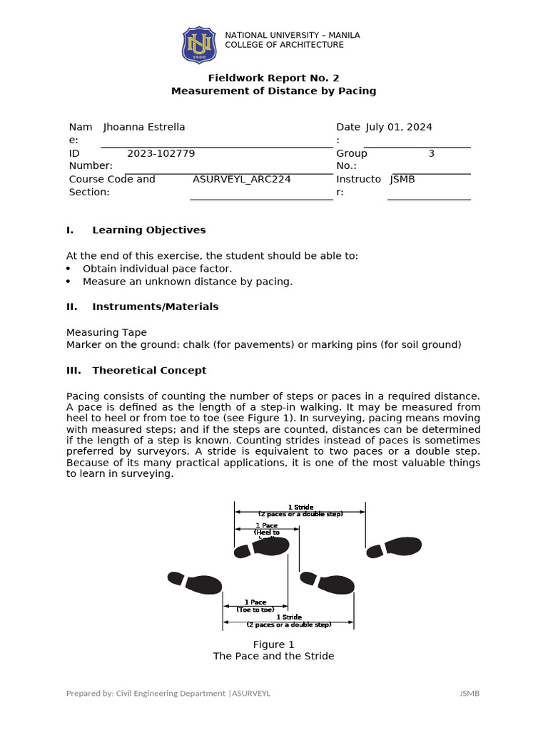 Fieldwork Report 2 - Measurement of Distance by Pacing | PDF ...