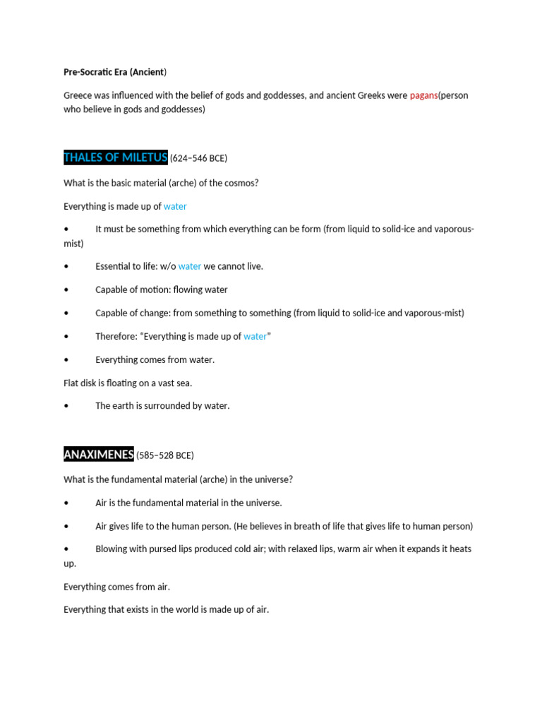 Pre-Socratic Philosophers Overview | PDF | Plato | Socrates