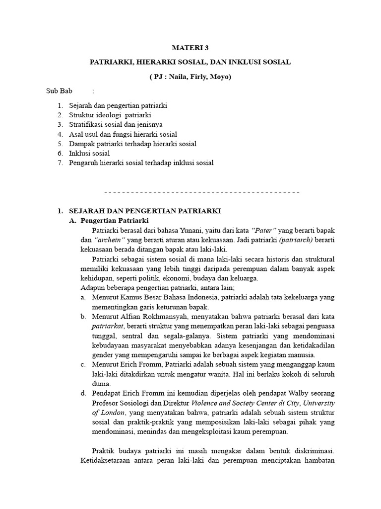 Sejarah Patriarki, Hierarki Sosial, Inklusi Sosial | PDF