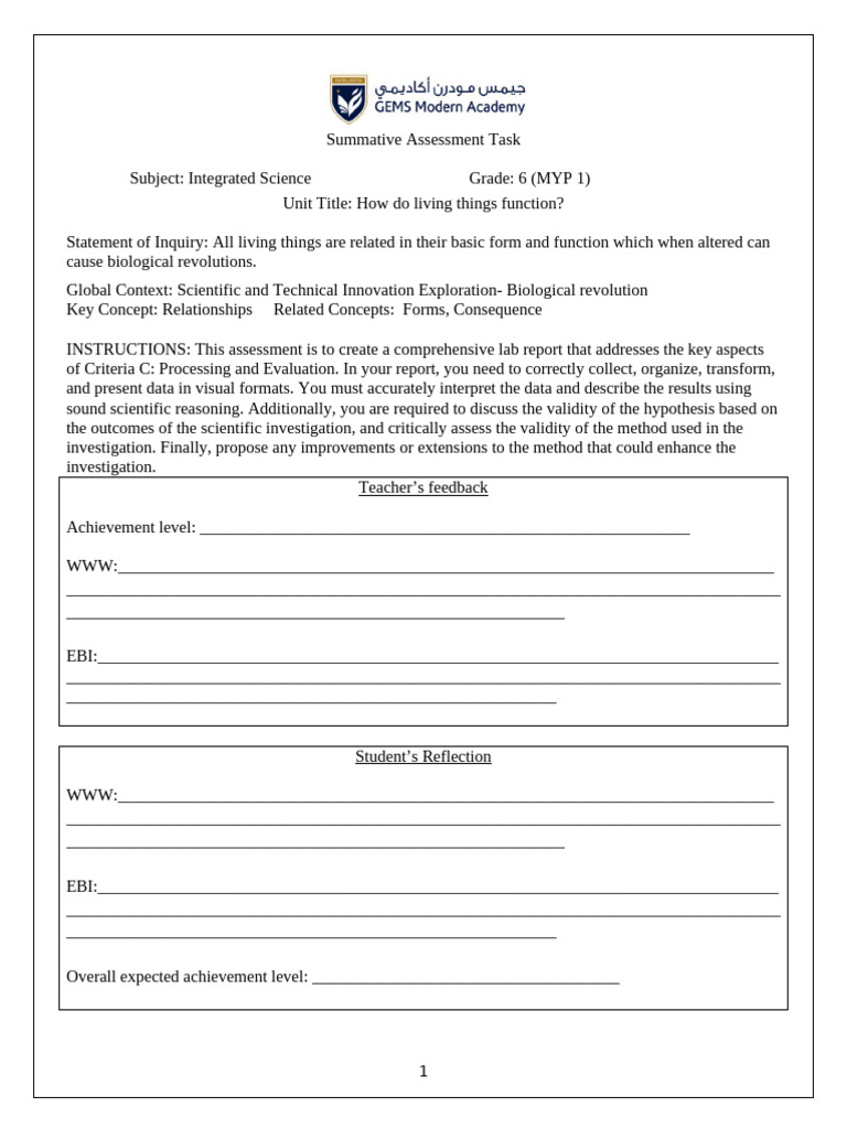 Science MYP1/Grade 6 Experiment | PDF | Experiment | Hypothesis