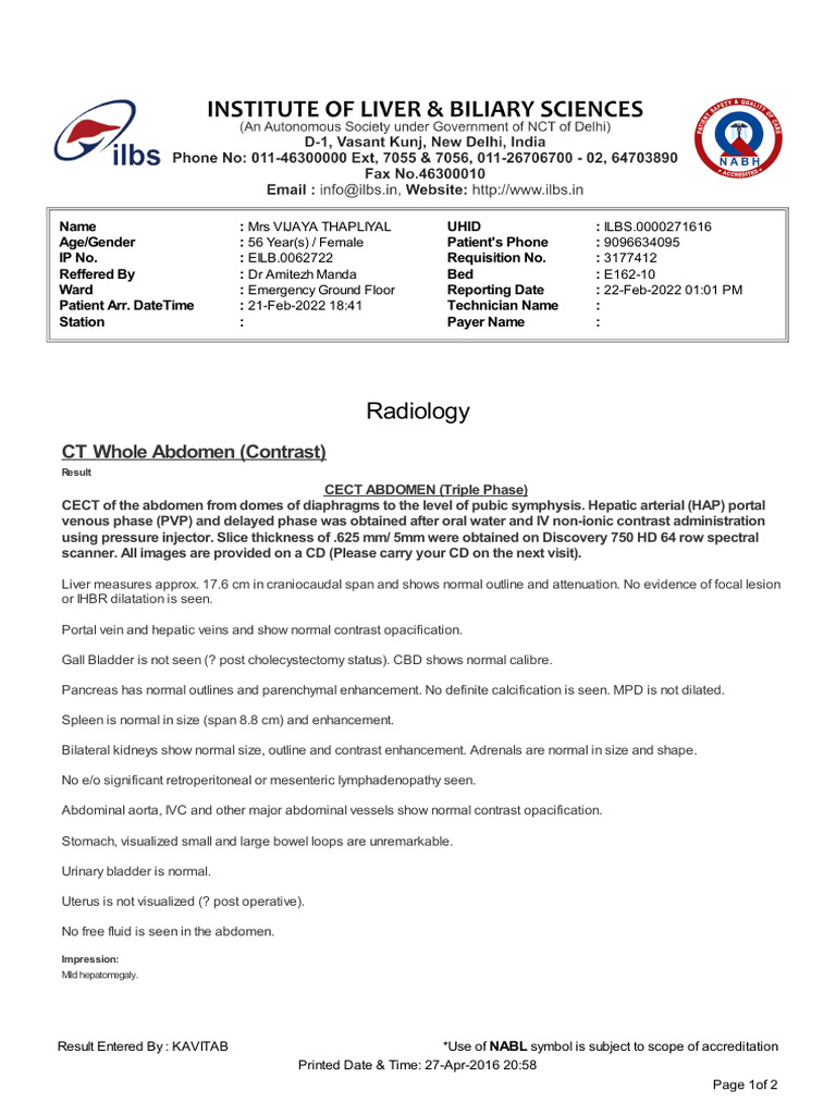 Radiology: CT Whole Abdomen (Contrast) | PDF | Abdomen | Liver