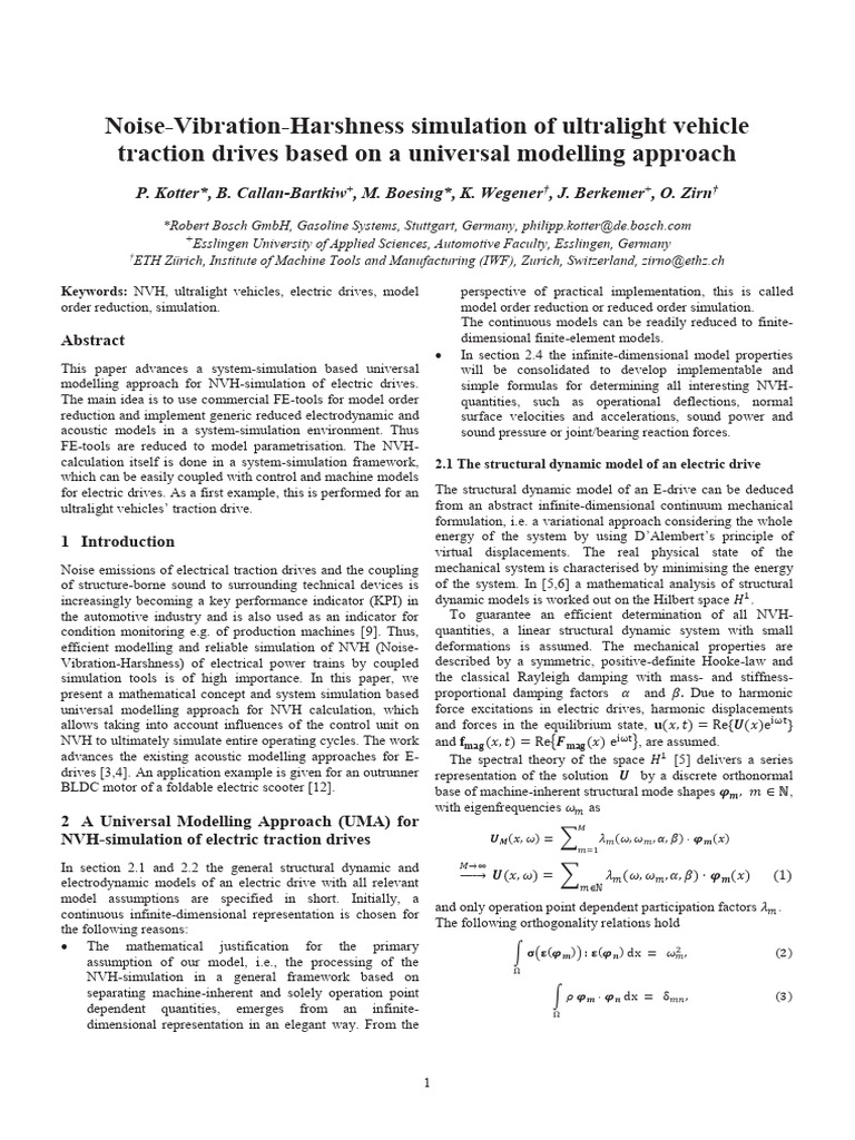 ! KOTTER Noise-Vibration-Harshness Simulation of Ultralight Vehicle Traction Drives Based On A ...