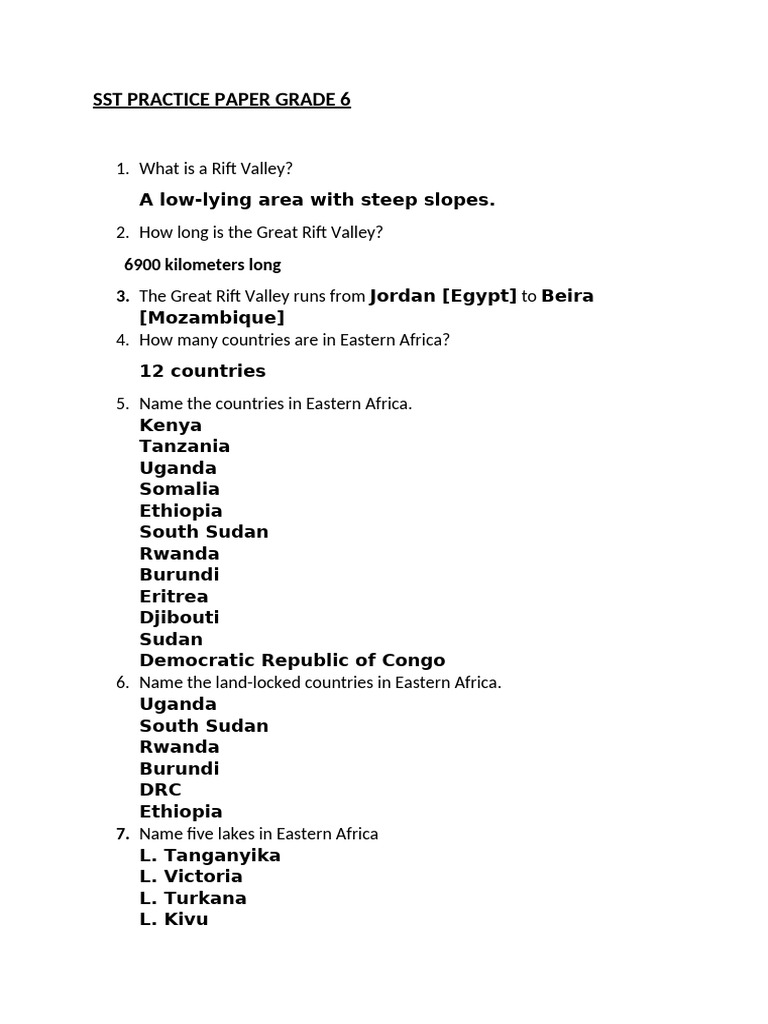 SST Practice Paper Grade 6 | PDF