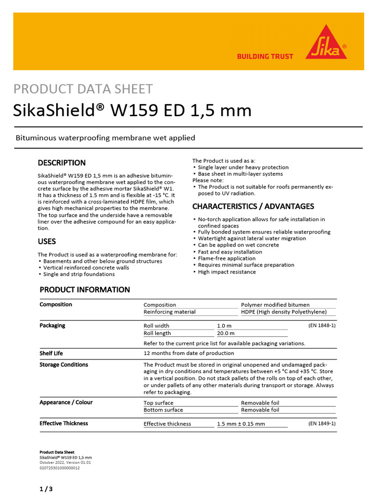 sikashield-w159-ed15mm | PDF | Adhesive | Building Materials