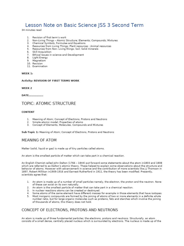 2ND JSS3 BASIC SCIENCE | PDF | Atomic Nucleus | Atoms
