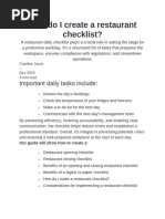 Restaurant Manager's Daily Opening Checklist | PDF | Restaurants ...