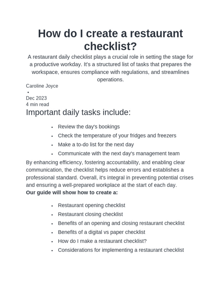 How Do I Create A Restaurant Checklist | PDF | Menu | Restaurants