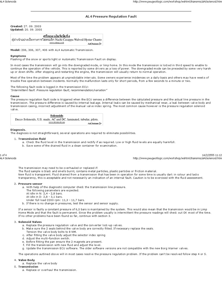 AL4 Solenoids | PDF | Transmission (Mechanics) | Automatic Transmission