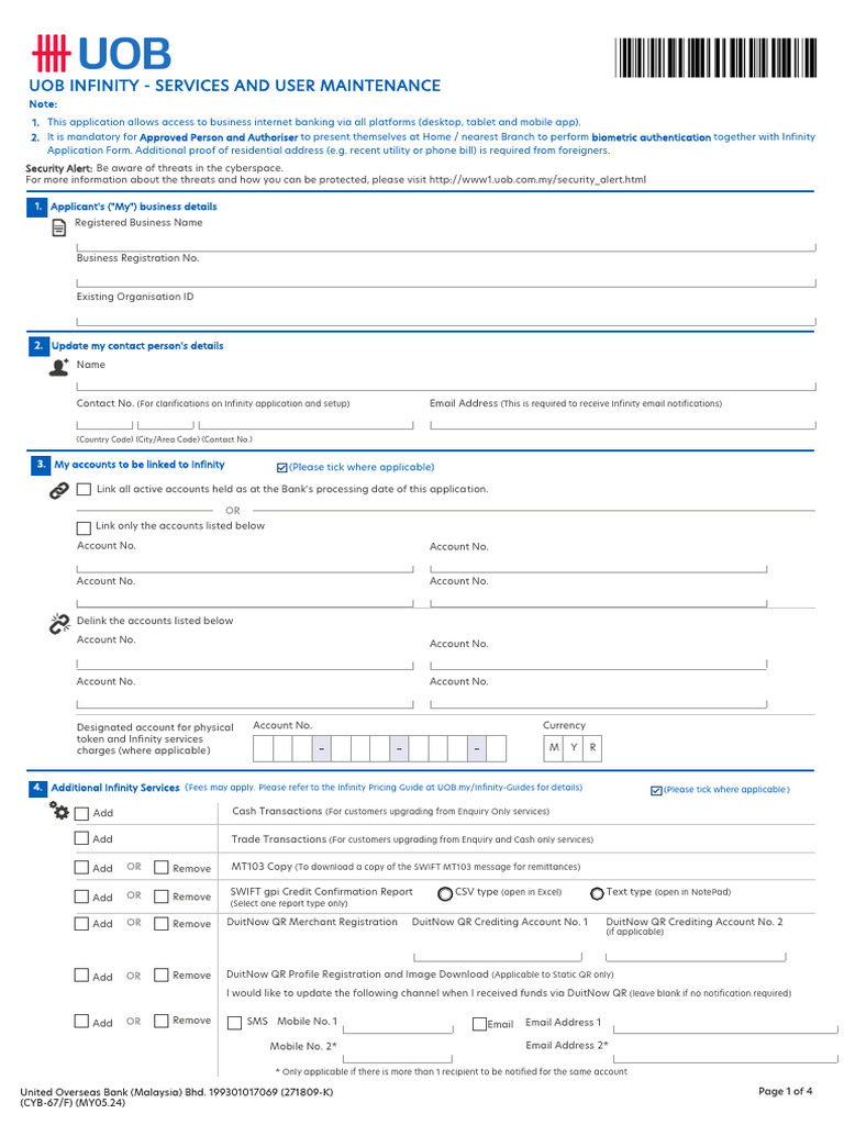 Uob Infinity Services Users Maintenance Form | PDF | Computing