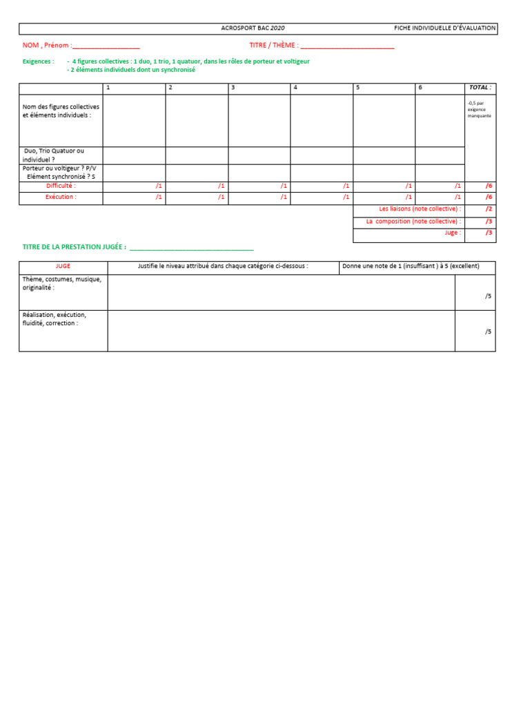 Évaluation Acrosport Bac 2020 | PDF | Gymnastique | Sports athlétiques