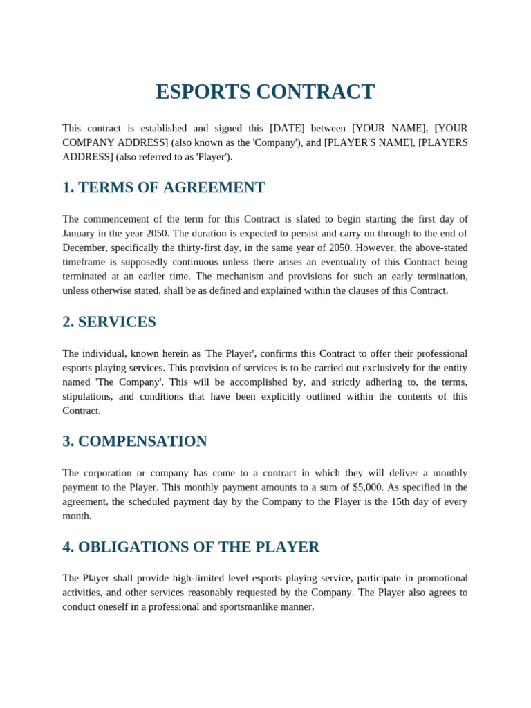 Esports Contract For Player | PDF | Indemnity | Consent