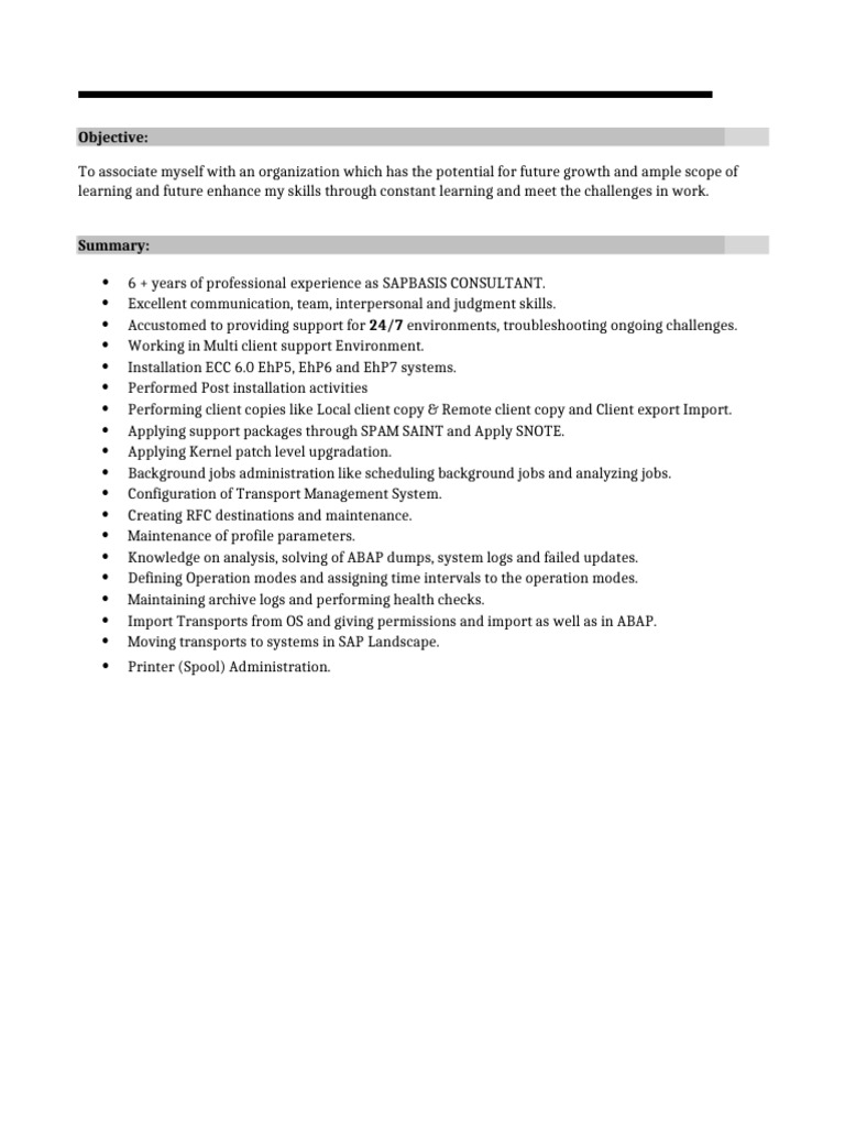 Basis Sample Resume | PDF | Operating System | Microsoft Sql Server