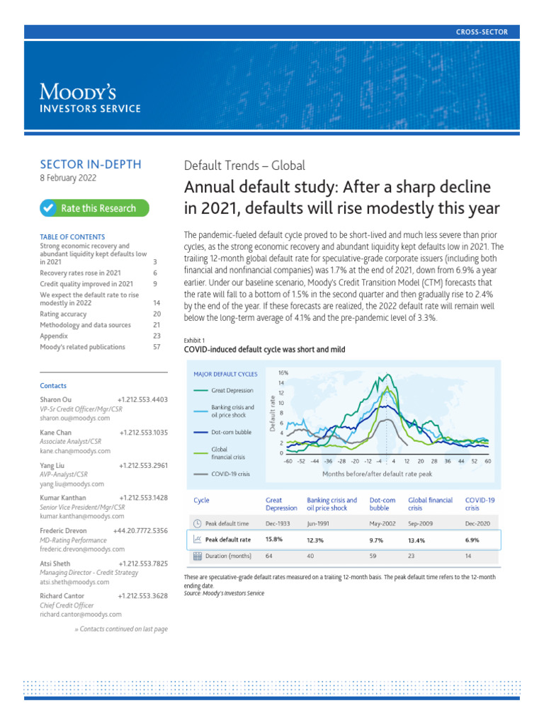 Moody's 2022 Default Rate Forecast | PDF | Moody's Investors Service ...