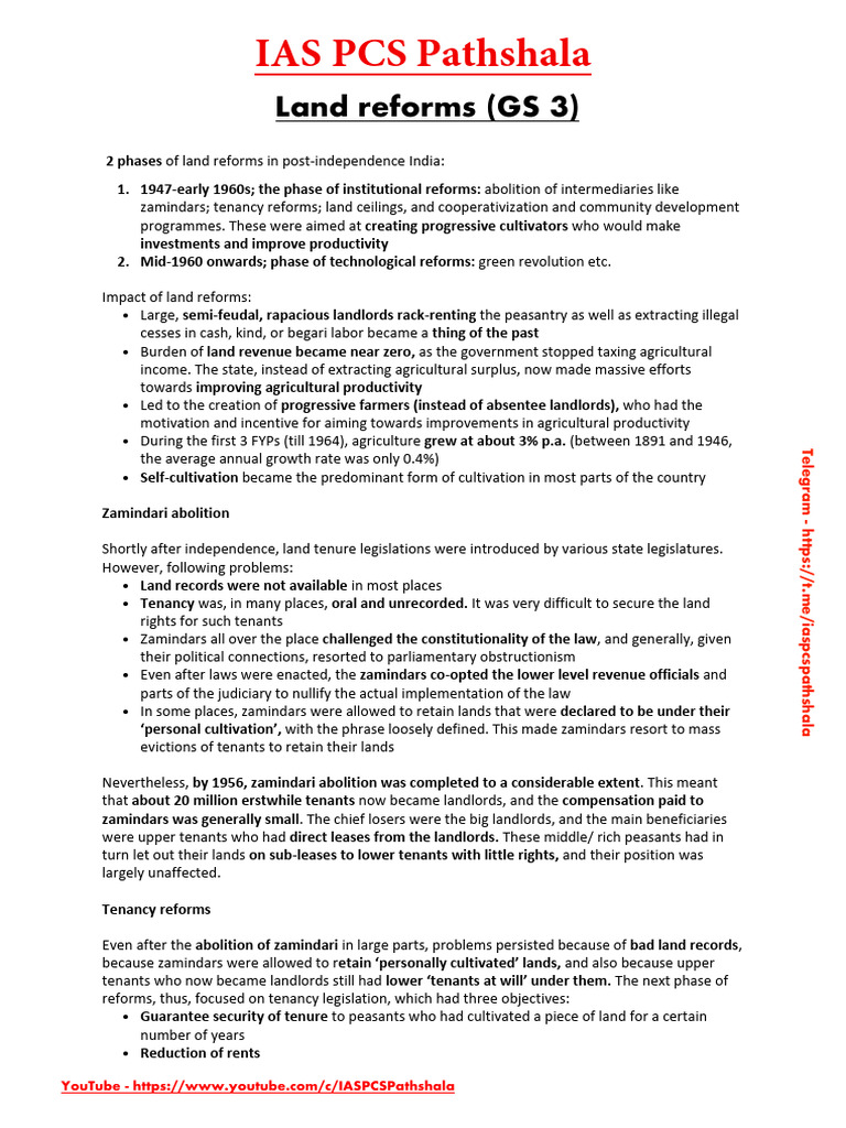 GS3 Land reforms | PDF | Agriculture | Sustainability