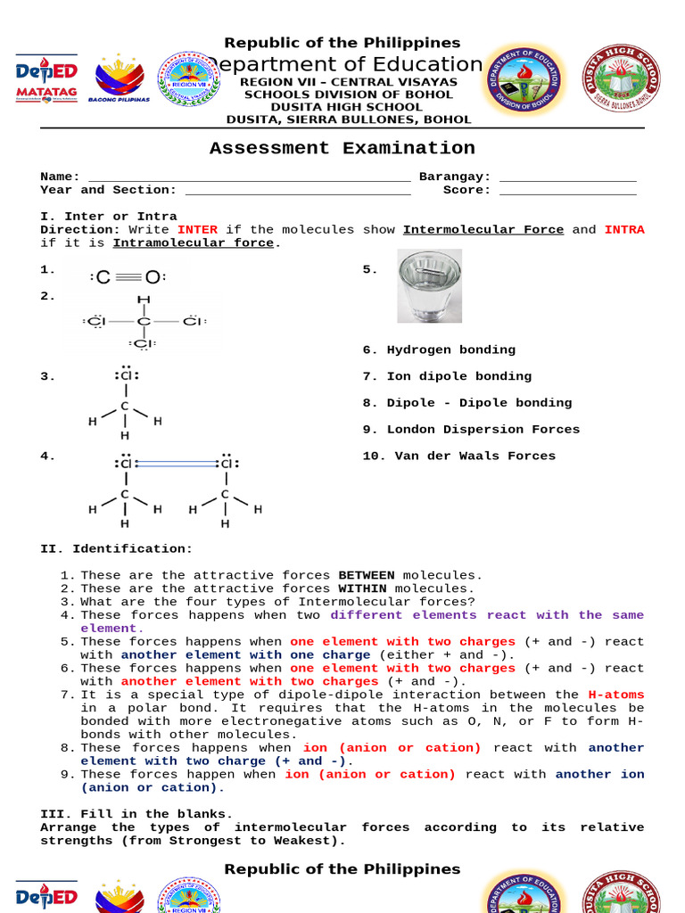 ASSESSMENT PS 2 | PDF | Intermolecular Force | Chemical Bond