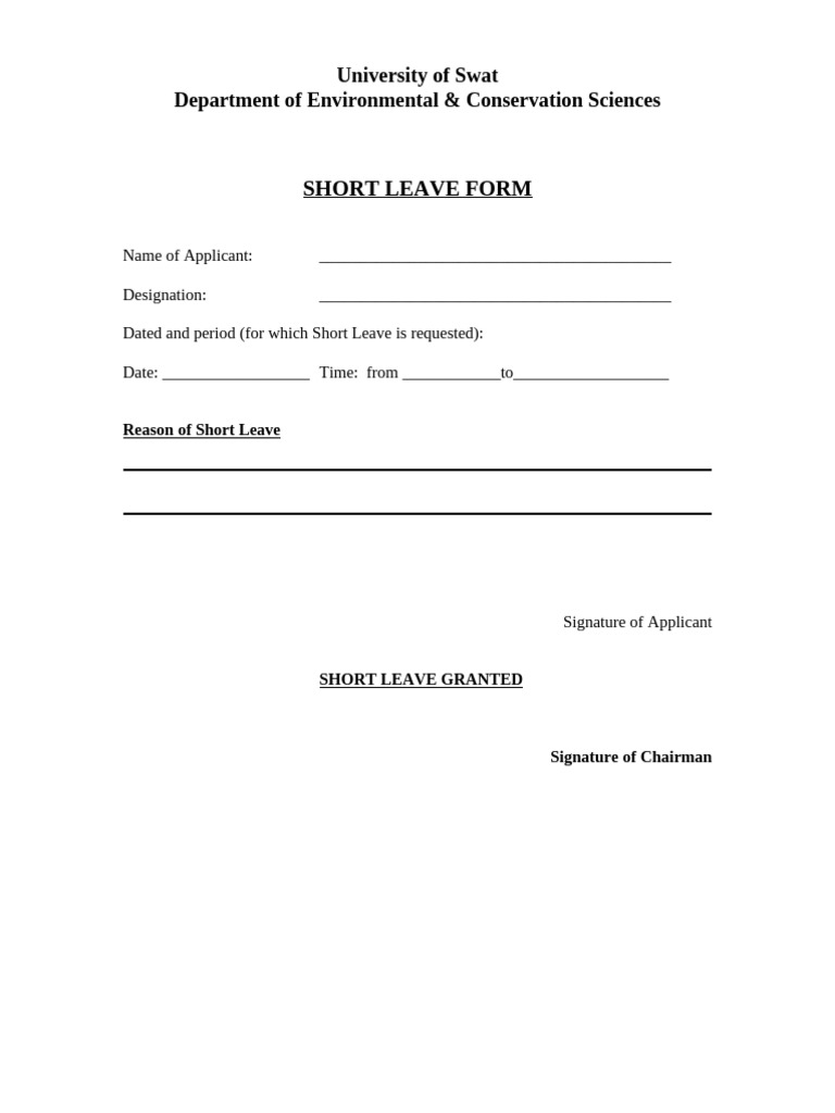 Short Leave Form | PDF