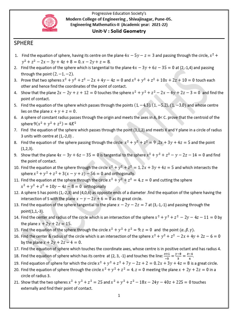 M 2 Unit 5 Solid Geometry | PDF | Sphere | Coordinate System