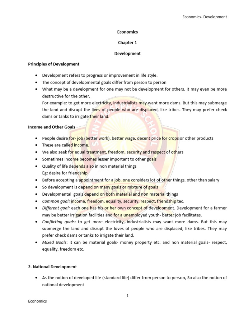 Chapter 1 Economics Class 10 | PDF | Developing Country | Income
