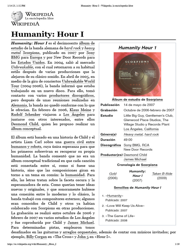 Humanity - Hour I - Wikipedia, La Enciclopedia Libre | PDF | La música ...
