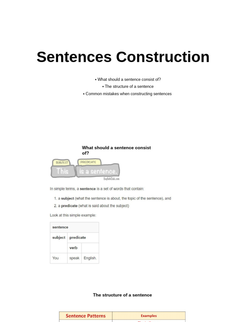 L1 Sentences Constuction | PDF