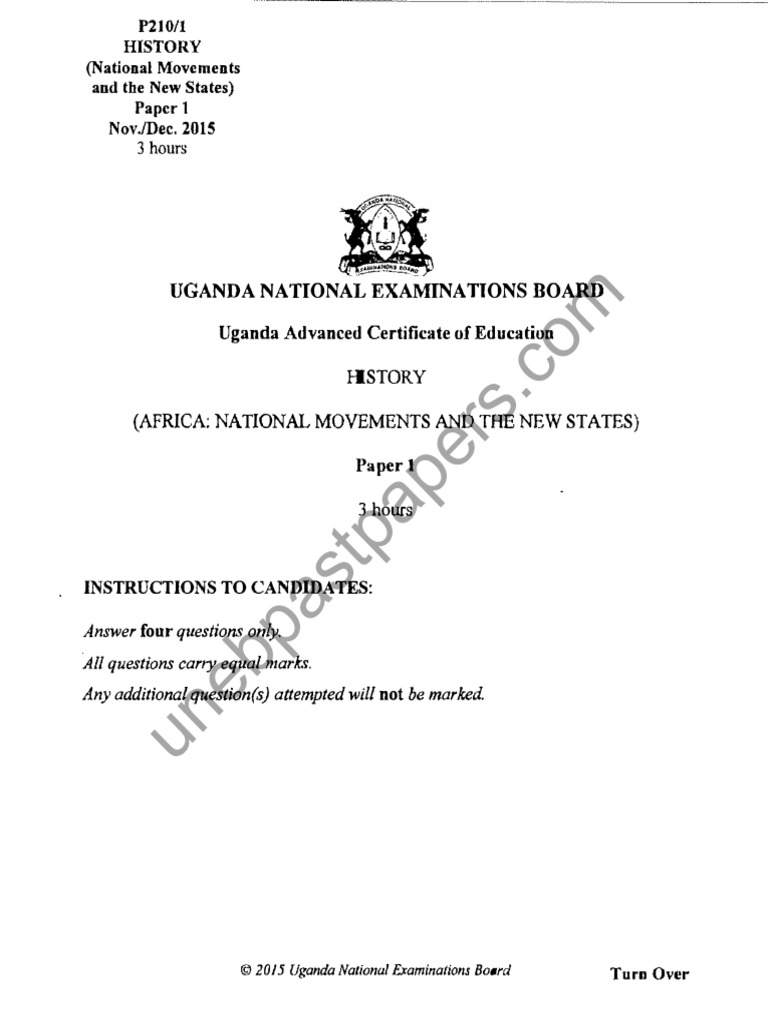 UACE History Paper 1: National Movements | PDF | Uganda | Africa