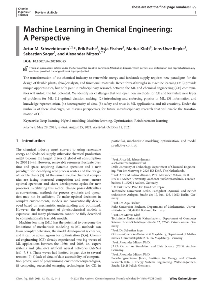 Machine Learning in Chemical Engineering | PDF | Machine Learning ...