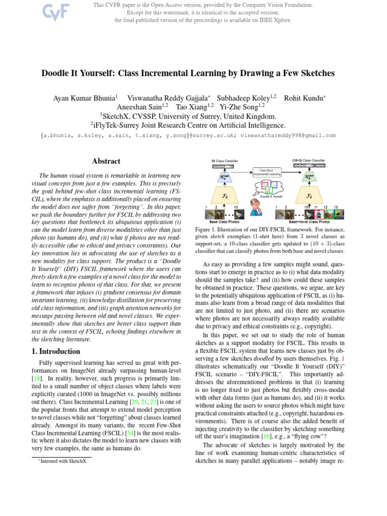 Bhunia Doodle It Yourself Class Incremental Learning by Drawing A Few CVPR 2022 Paper | PDF ...