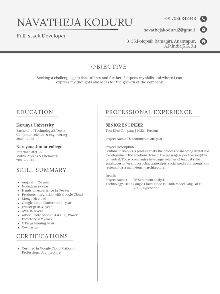 Gray and White Simple Clean Resume | PDF