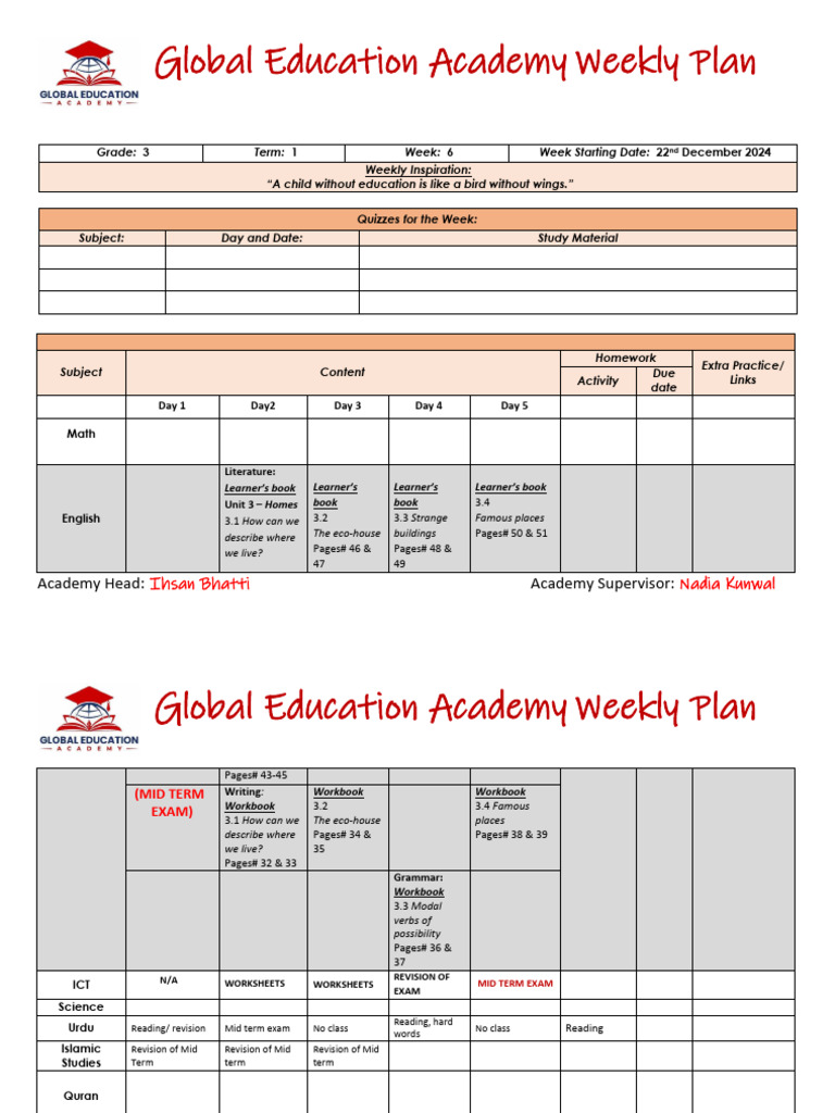 GEA Weekly Plan G3 W6 | PDF | Linguistics | Grammar
